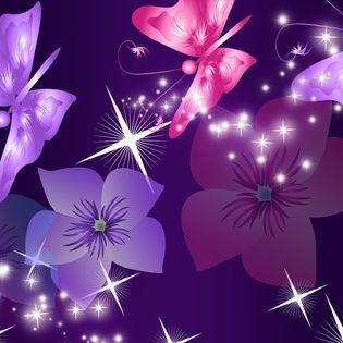 Purple Pink Flowers Butterflies Facebook Cover - Abstract