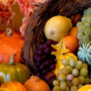 Cornucopia Thanksgiving Fruits Flowers Facebook Cover - Holidays